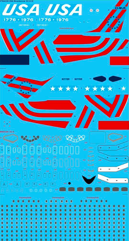 ONA Bicentennial Douglas DC-8-32 Independence 26 Decals -STS44330 ONA Bicentennial Douglas DC-8-32 Independence 26 Decals -STS44330