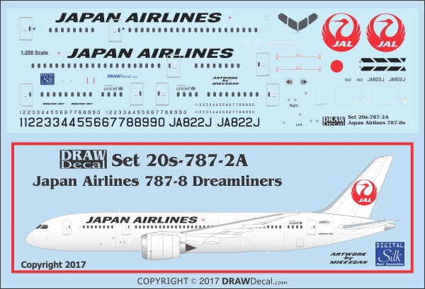 Boeing 787-8 Dreamliner - Japan Airlines Draw Decal -20-787-02A