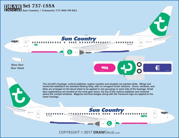 Boeing 737-800 - Sun Country / Transavia (2015 Scheme Hybrid) Draw ... Boeing 737-800 - Sun Country / Transavia (2015 Scheme Hybrid) Draw ...