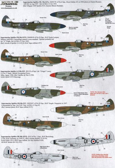 Supermarine Spitfire Mk.XIV / Mk.XVIII (14 schemes) Xtradecal -72178
